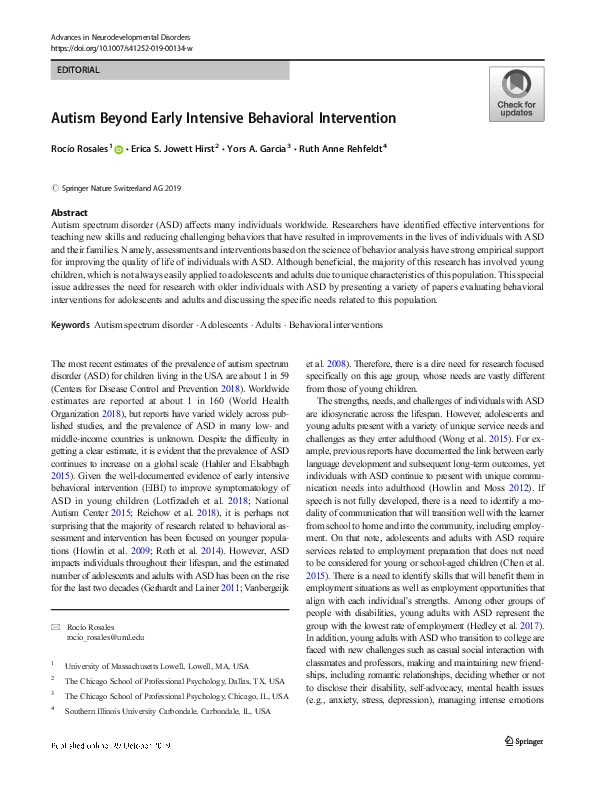 (PDF) Autism Beyond Early Intensive Behavioral Intervention