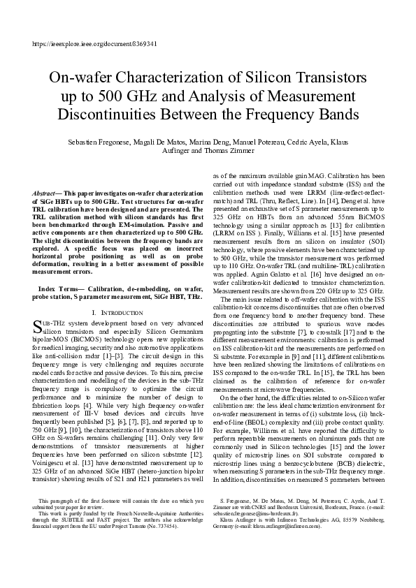 (PDF) On-Wafer Characterization of Silicon Transistors Up To 500 GHz and Analysis of Measurement ...