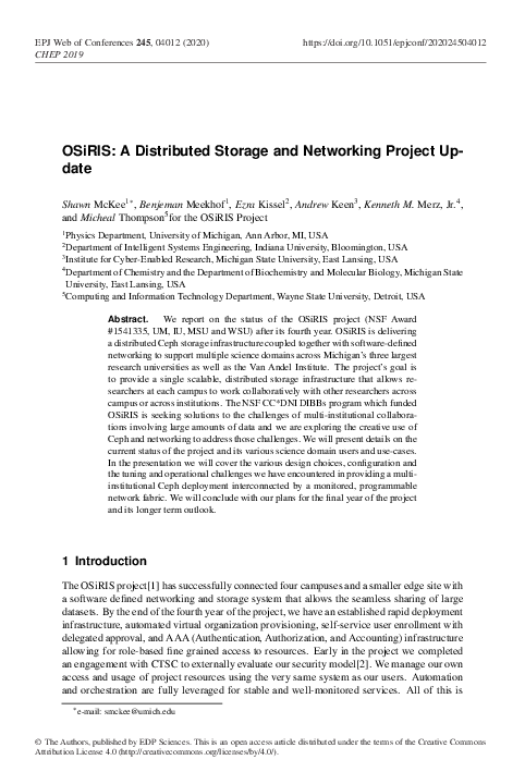 (PDF) OSiRIS: A Distributed Storage and Networking Project Update