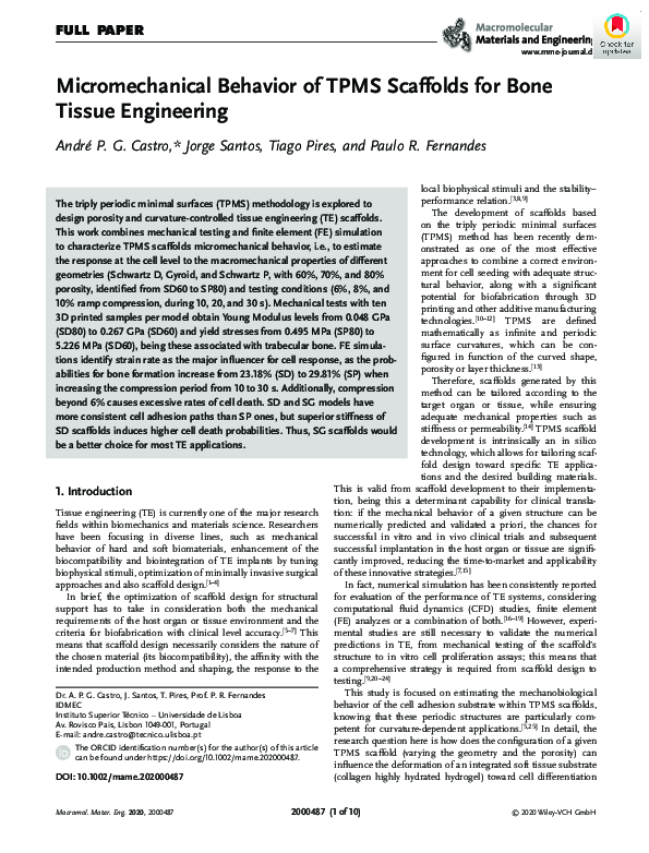 (PDF) Micromechanical Behavior of TPMS Scaffolds for Bone Tissue Engineering