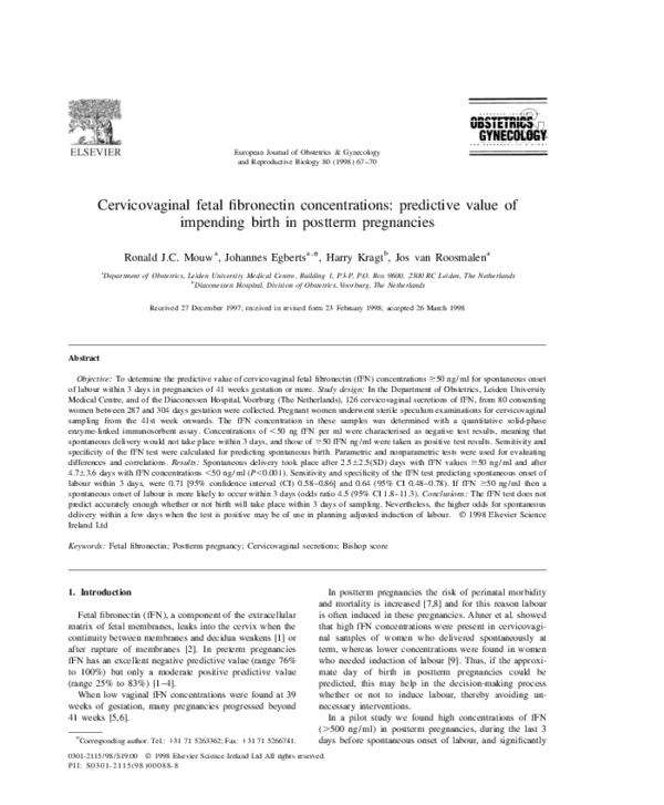 (PDF) Cervicovaginal fetal fibronectin concentrations: predictive value ...