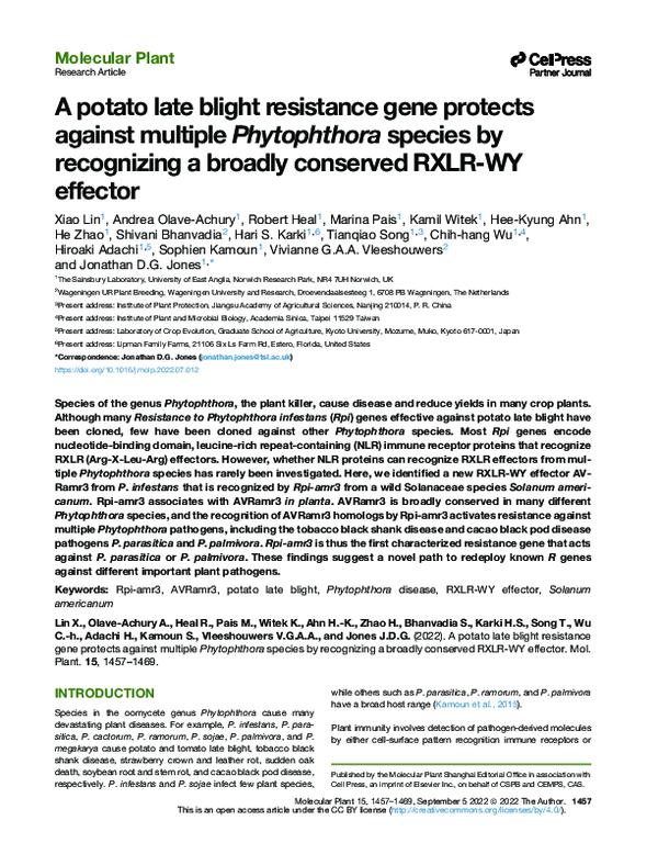 (PDF) A potato late blight resistance gene protects against multiple ...