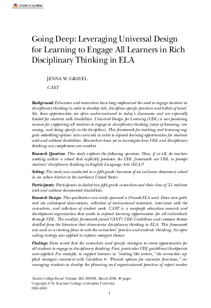 (PDF) Going Deep: Leveraging Universal Design for Learning to Engage ...