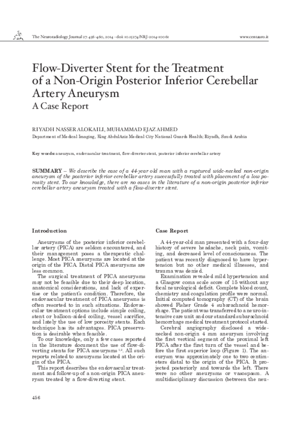 (PDF) Flow-diverter stent for the treatment of a non-origin posterior ...