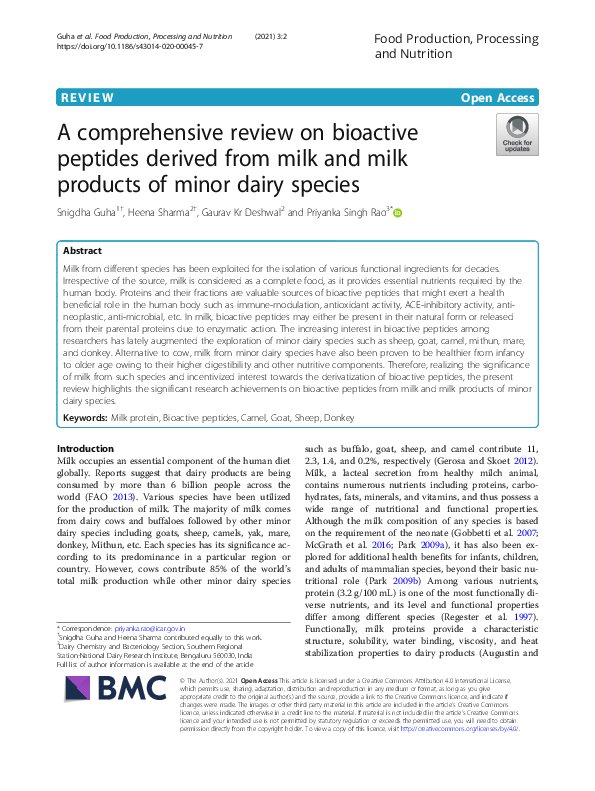 (PDF) A comprehensive review on bioactive peptides derived from milk ...
