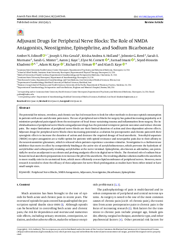 (PDF) Adjuvant Drugs for Peripheral Nerve Blocks: The Role of NMDA ...