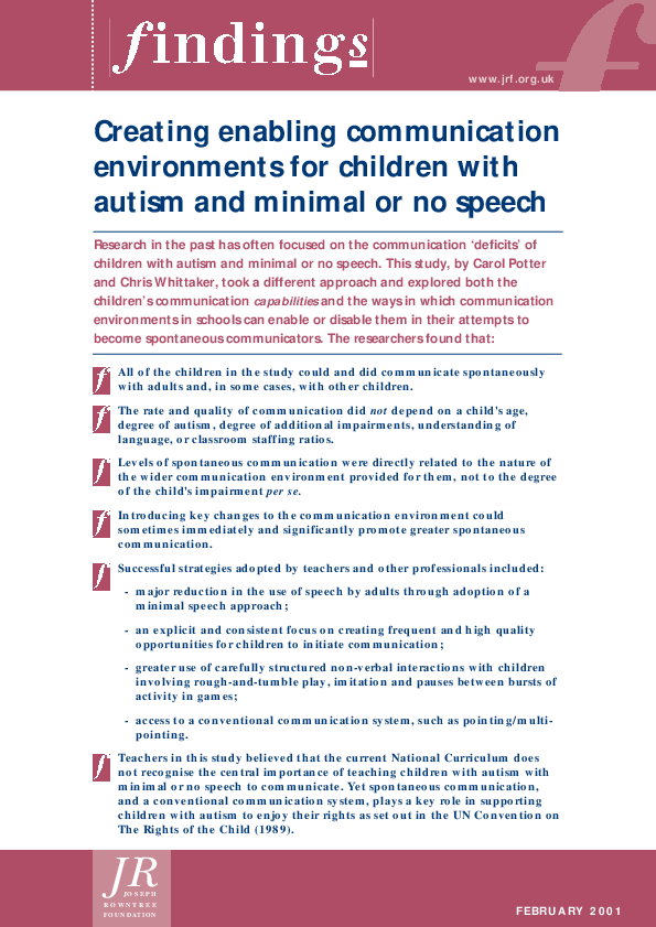 (PDF) Creating enabling communication environments for children with autism and minimal or no ...