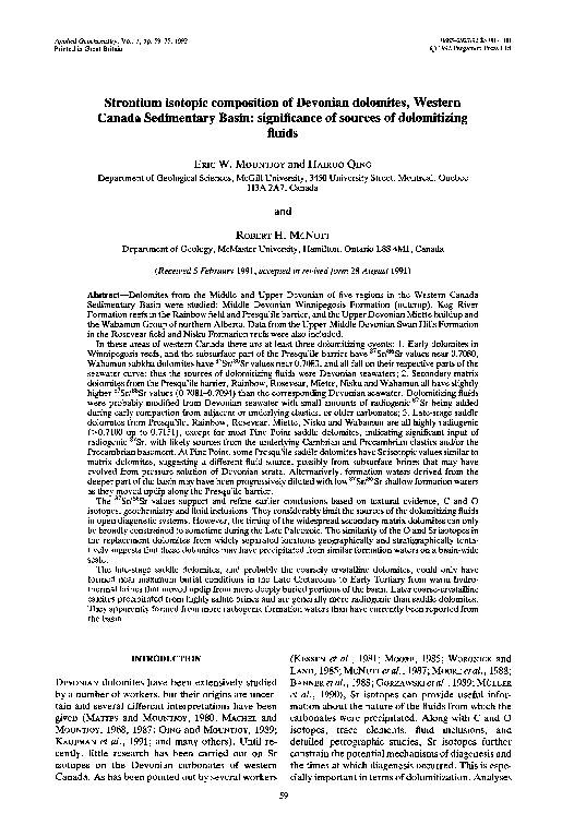 (PDF) Strontium isotopic composition of Devonian dolomites, Western ...