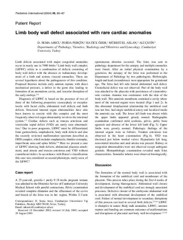 (PDF) Limb body wall defect associated with rare cardiac anomalies