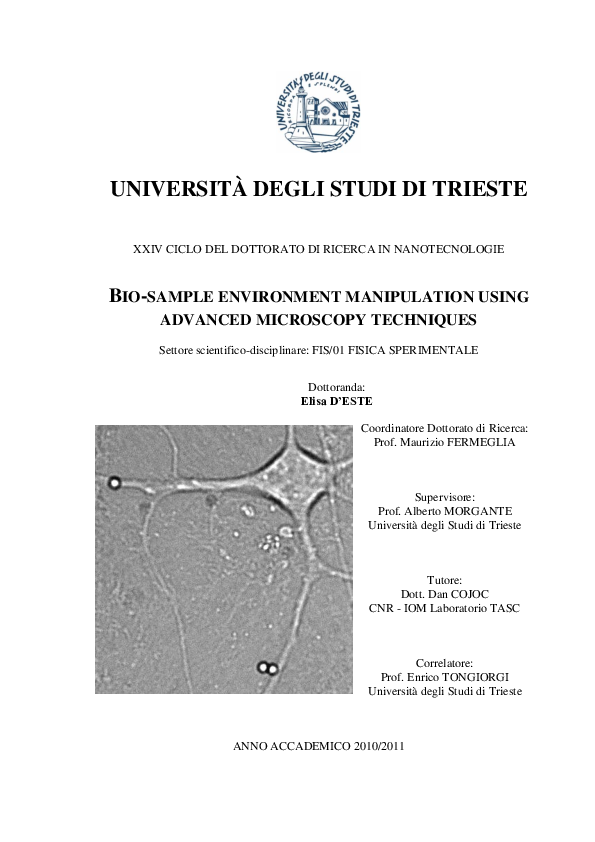 (PDF) Bio-sample environment manipulation using advanced microscopy techniques