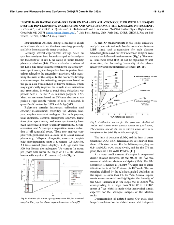 (PDF) In-situ K-Ar dating on Mars based on UV-Laser ablation coupled ...