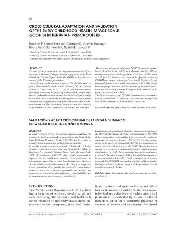 (PDF) Cross cultural adaptation and validation of the Early Childhood Health Impact Scale ...