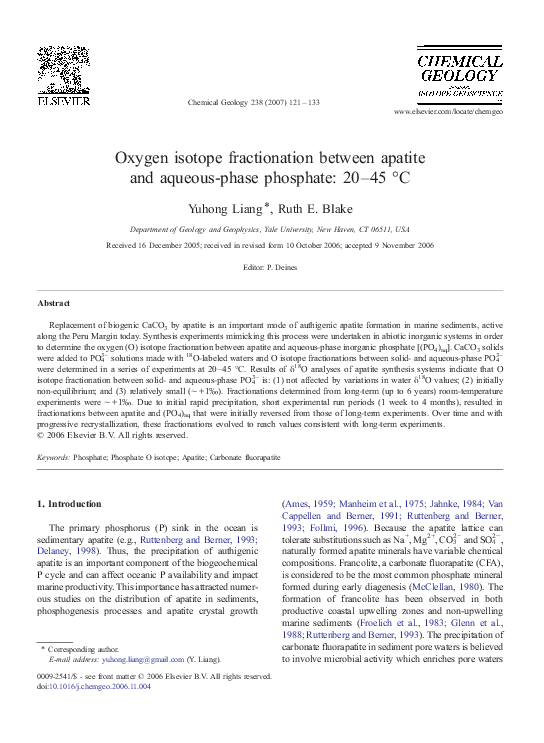 (PDF) Oxygen isotope fractionation between apatite and aqueous-phase ...