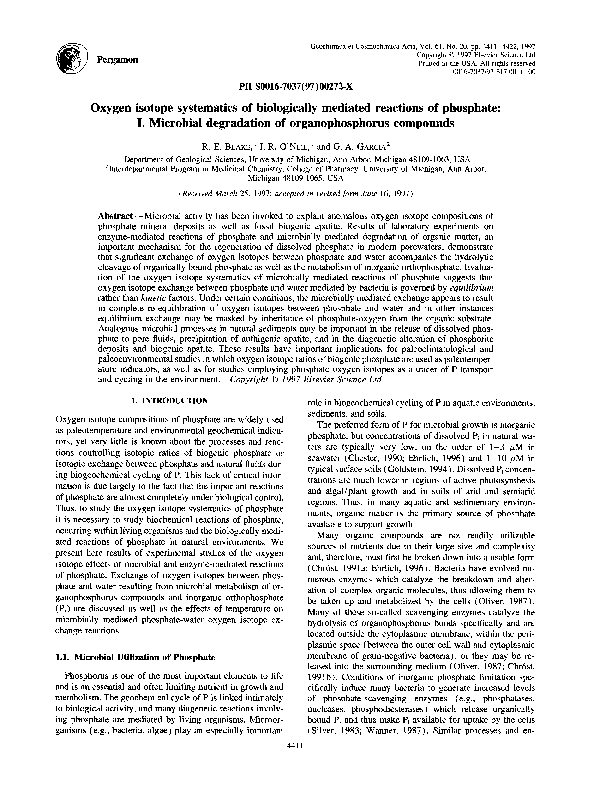 (PDF) Oxygen isotope systematics of biologically mediated reactions of phosphate: I. Microbial ...