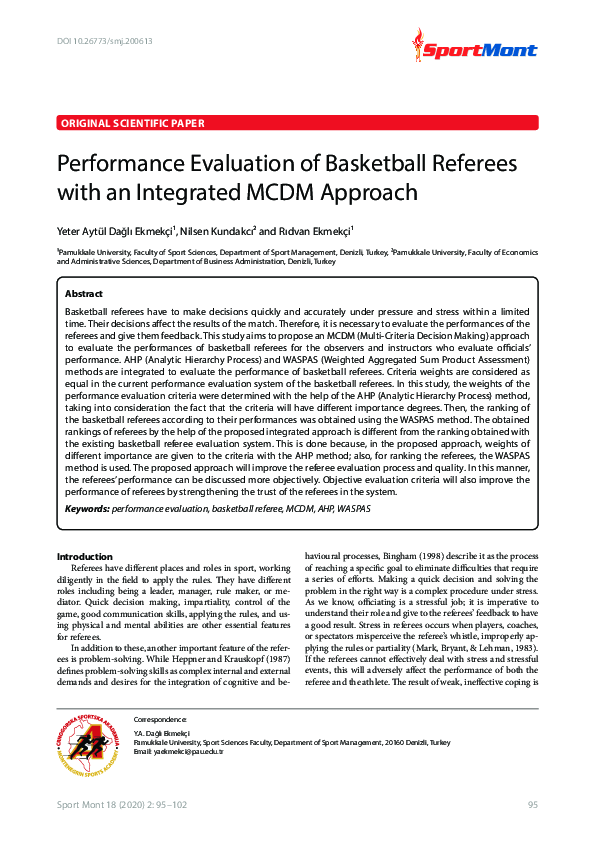 (PDF) Performance Evaluation of Basketball Referees with an Integration ...