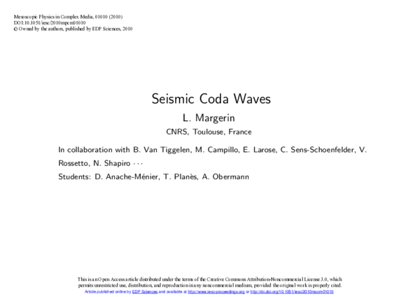 (PDF) Seismic coda waves