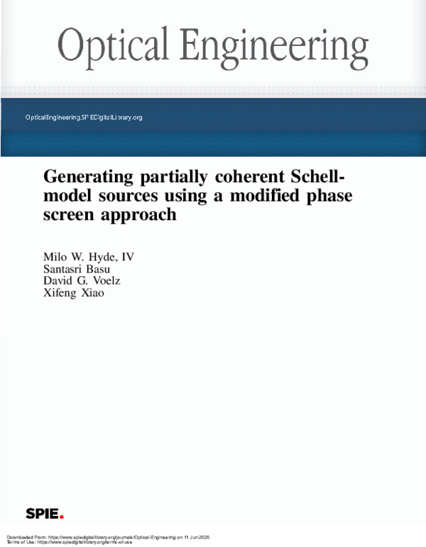 Pdf Generating Partially Coherent Schell Model Sources Using A Modified Phase Screen Approach