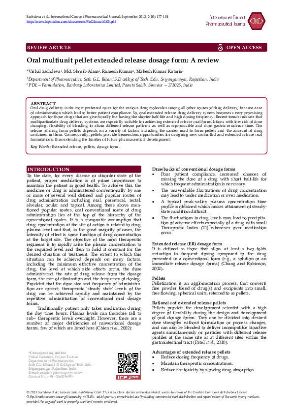 (PDF) Oral multiunit pellet extended release dosage form: A review