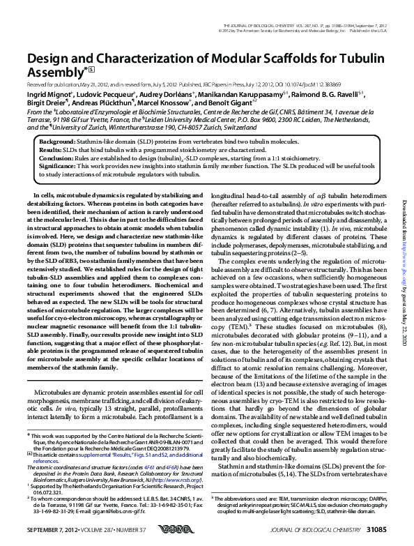 (PDF) Design and Characterization of Modular Scaffolds for Tubulin Assembly