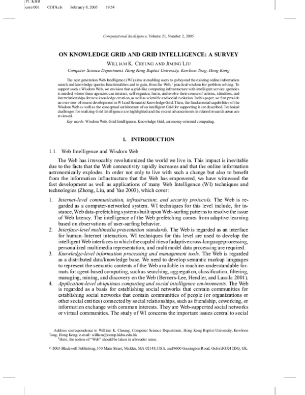 (PDF) On Knowledge Grid and Grid Intelligence: A Survey