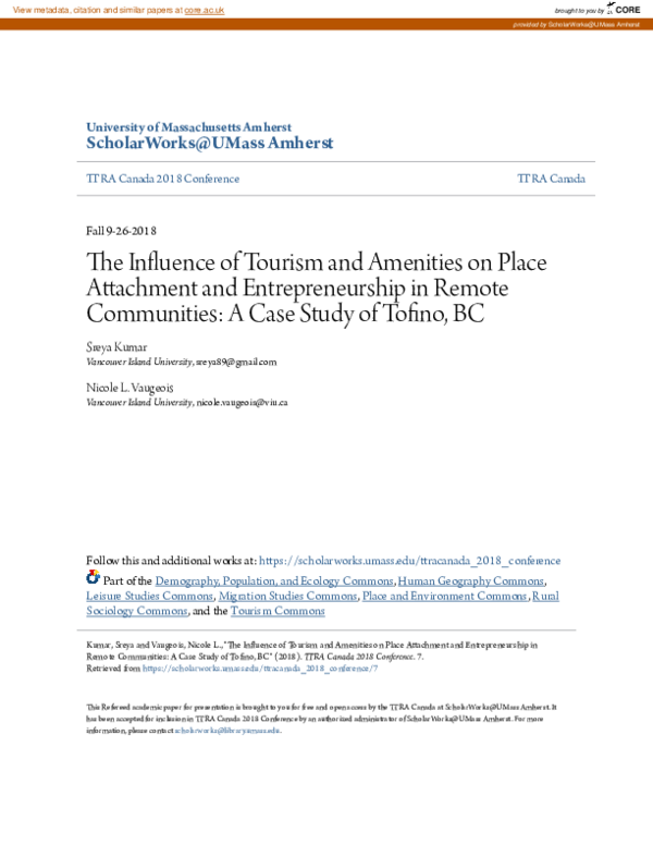 (PDF) The influence of tourism and amenities on place attachment and ...