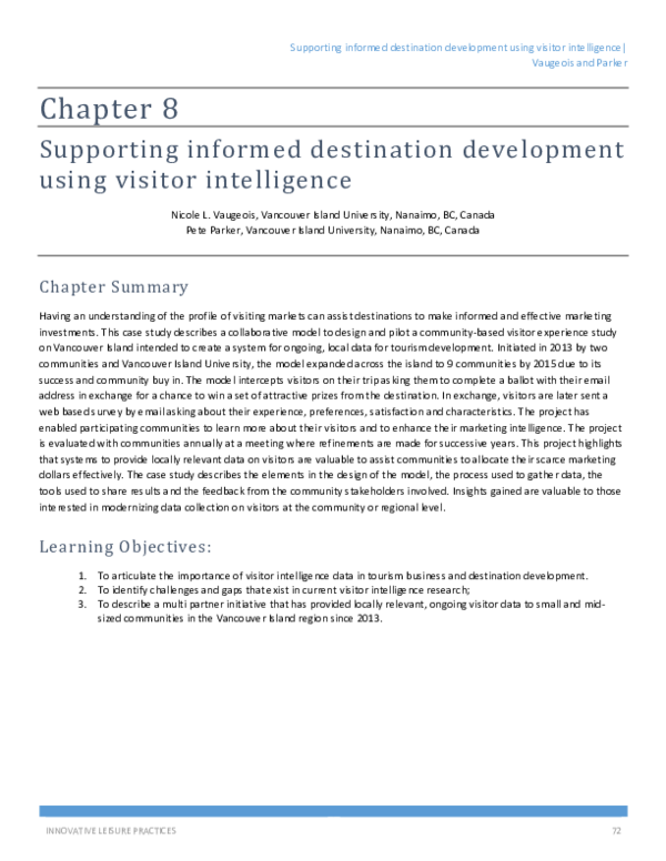 (PDF) Supporting Informed Destination Development Using Visitor ...