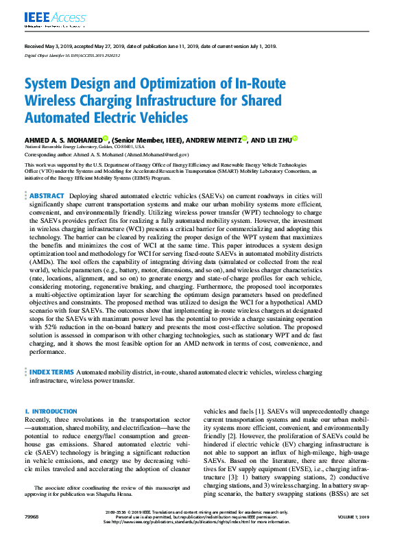 Pdf System Design And Optimization Of In Route Wireless Charging Infrastructure For Shared