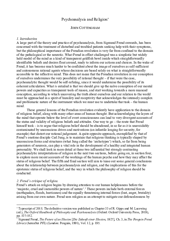 (PDF) Psychoanalysis and Religion