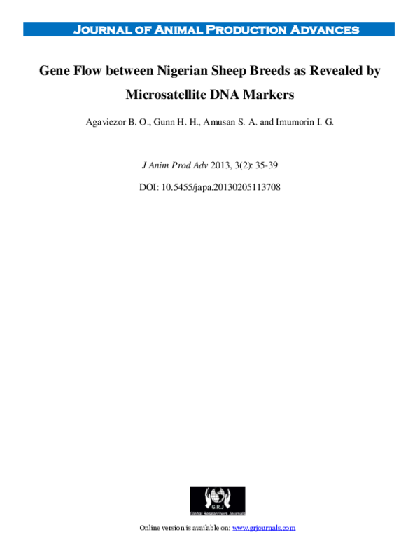 (PDF) Gene Flow Between Nigerian Sheep Breeds as Revealed by ...
