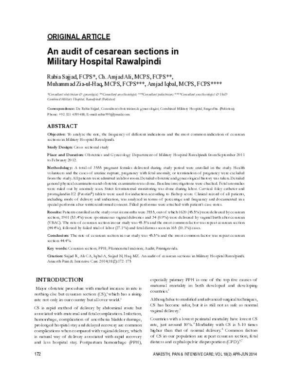 (PDF) An audit of cesarean sections in Military Hospital Rawalpindi