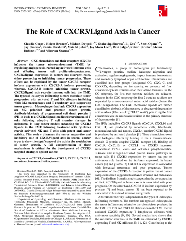 (PDF) The Role of CXCR3/Ligand Axis in Cancer
