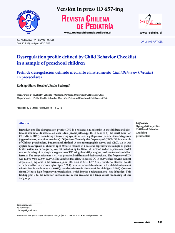 (PDF) Dysregulation profile defined by Child Behavior Checklist in a ...