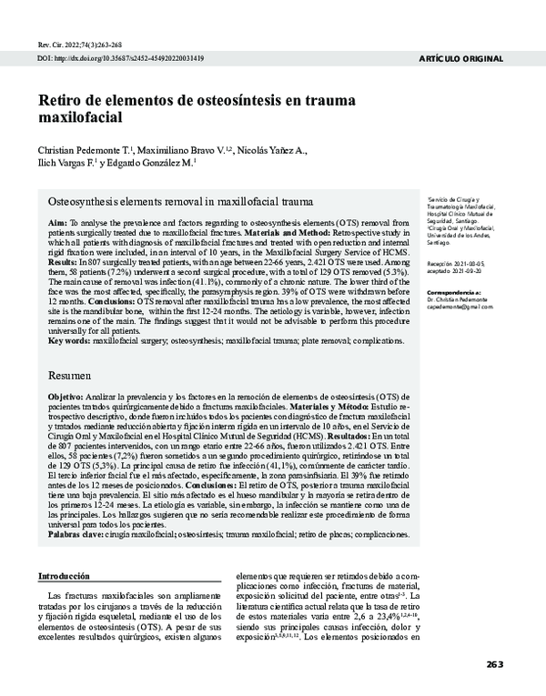 (PDF) Retiro de elementos de osteosíntesis en trauma maxilofacial