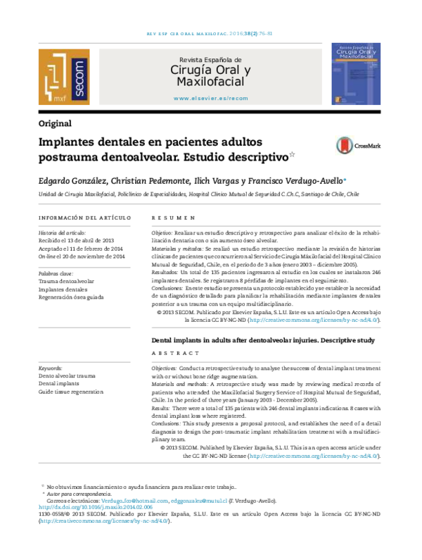 (PDF) Implantes dentales en pacientes adultos postrauma dentoalveolar ...