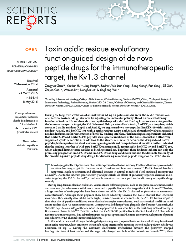(PDF) Designing Peptide Drugs Targeting Kv1.3 Channel