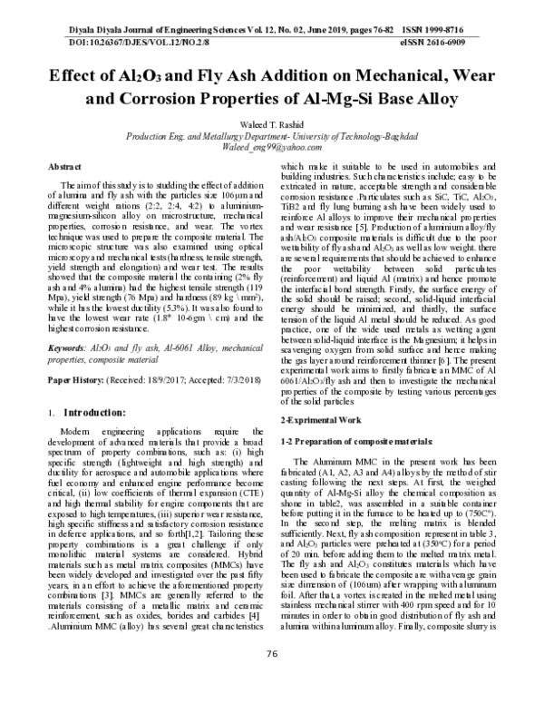 (PDF) Effect of Al2O3 and Fly Ash Addition on Mechanical, Wear and Corrosion Properties of Al-Mg ...