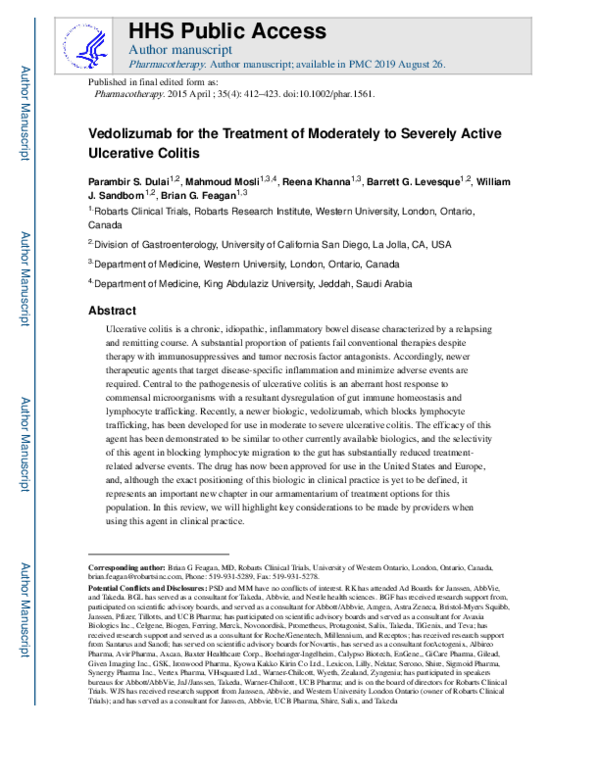 (PDF) Vedolizumab for the Treatment of Moderately to Severely Active ...