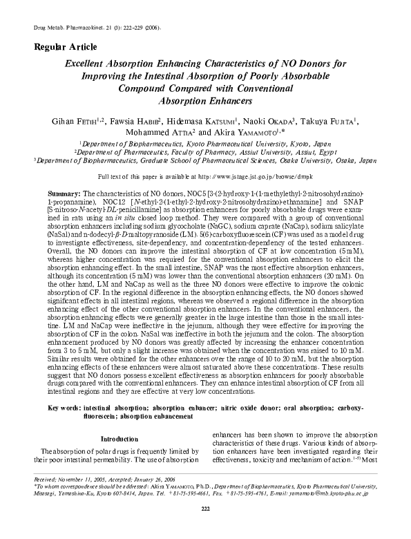 (PDF) Excellent Absorption Enhancing Characteristics of NO Donors for ...