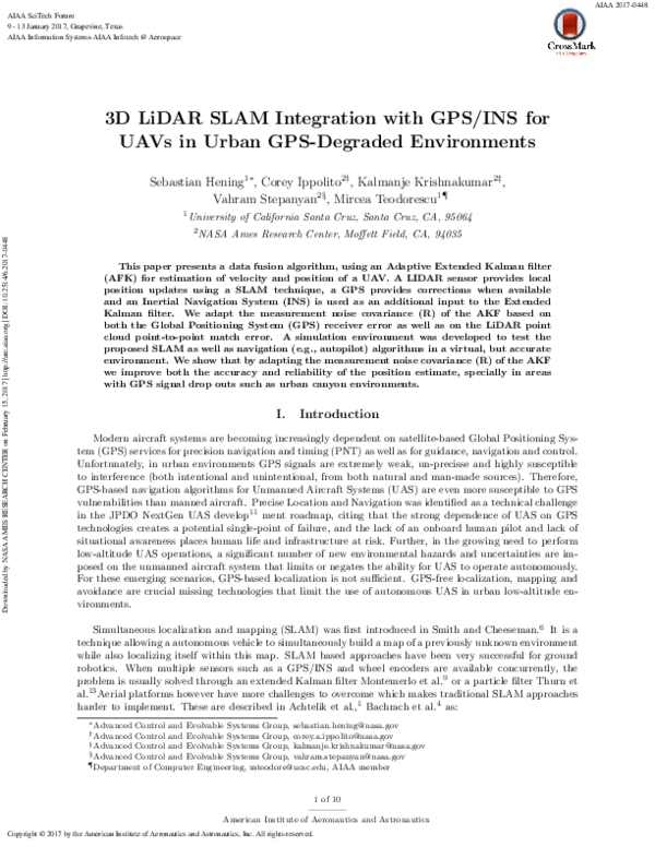 (PDF) 3D LiDAR SLAM Integration with GPS/INS for UAVs in Urban GPS-Degraded Environments