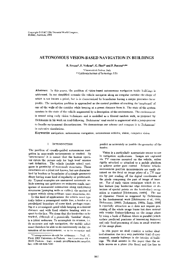 (PDF) Autonomous Vision-based Navigation in Buildings