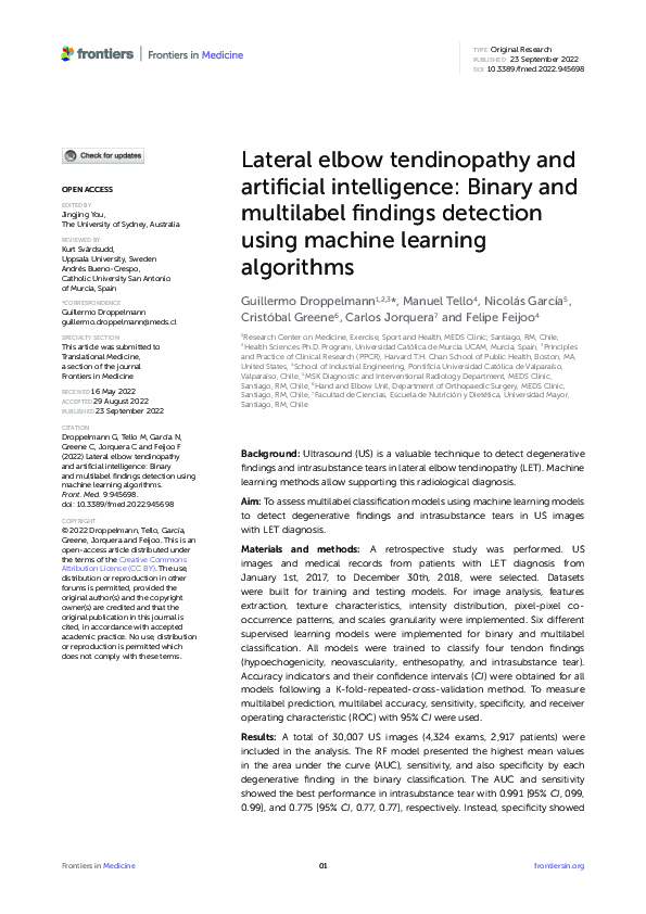 (PDF) Lateral elbow tendinopathy and artificial intelligence: Binary and multilabel findings ...