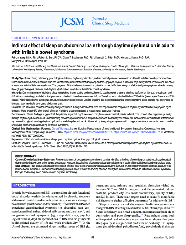 (PDF) Indirect effect of sleep on abdominal pain through daytime dysfunction in adults with ...