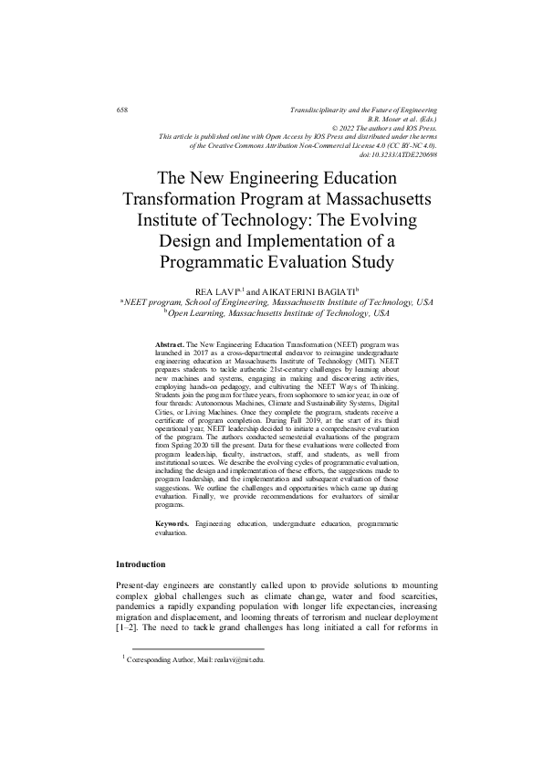 (PDF) The New Engineering Education Transformation Program at Massachusetts Institute of ...
