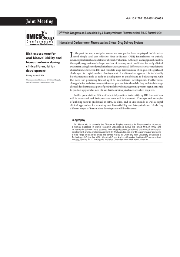 (PDF) Risk assessment for oral bioavailability and bioequivalence ...