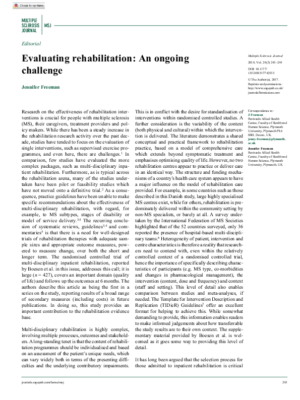 (PDF) Evaluating rehabilitation: An ongoing challenge
