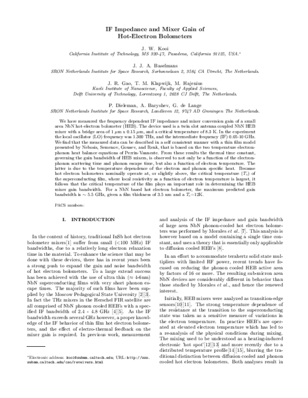 (PDF) IF impedance and mixer gain of NbN hot electron bolometers
