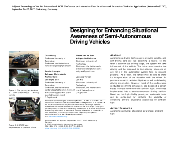 (PDF) Designing for Enhancing Situational Awareness of Semi-Autonomous Driving Vehicles