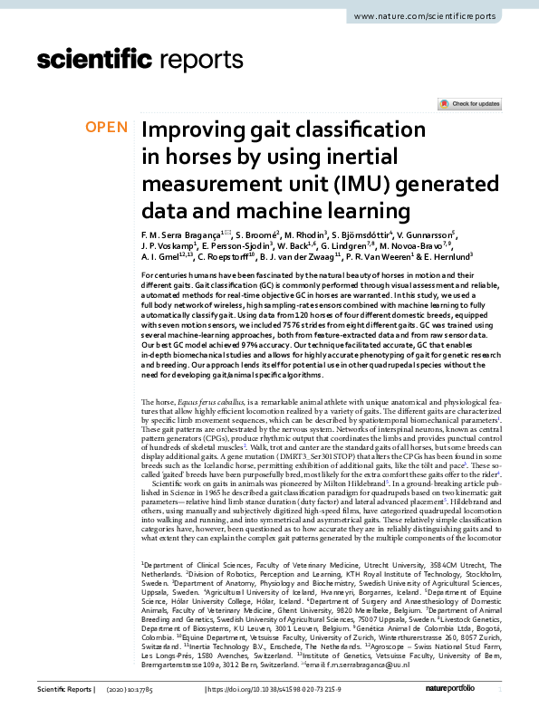 (PDF) Improving gait classification in horses by using inertial measurement unit (IMU) generated ...