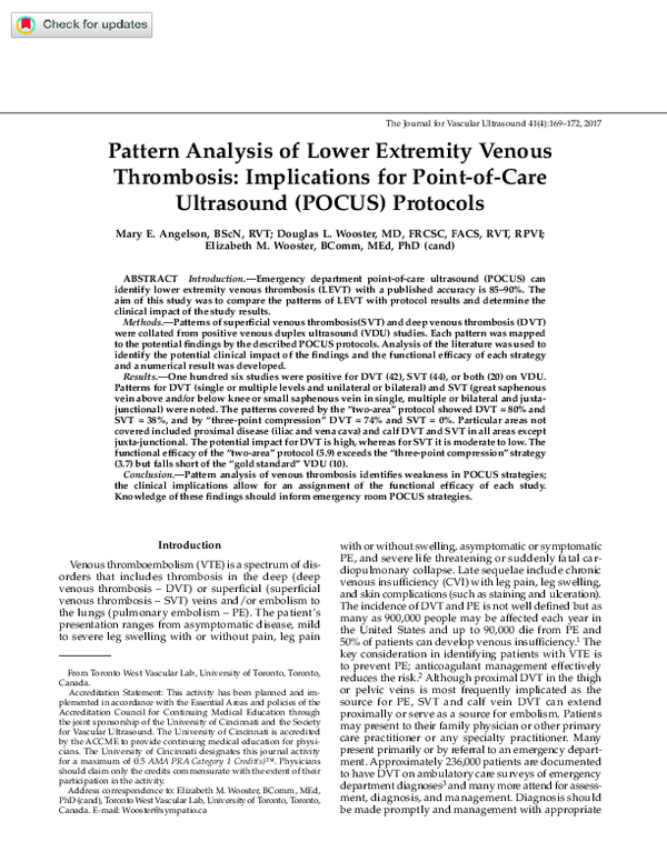 (PDF) Pattern Analysis of Lower Extremity Venous Thrombosis ...