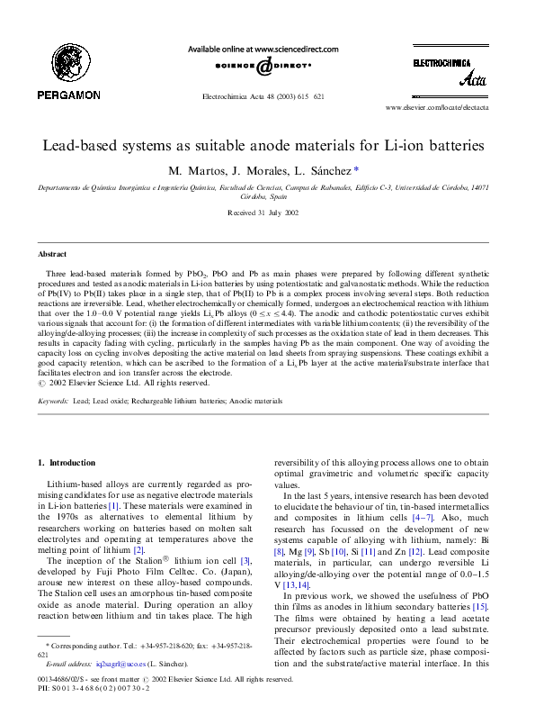 (PDF) Lead-based systems as suitable anode materials for Li-ion batteries
